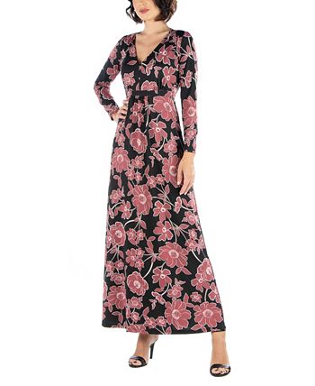 24seven Comfort Apparel Women's Elegant Floral Long Sleeve Maxi Dress ...