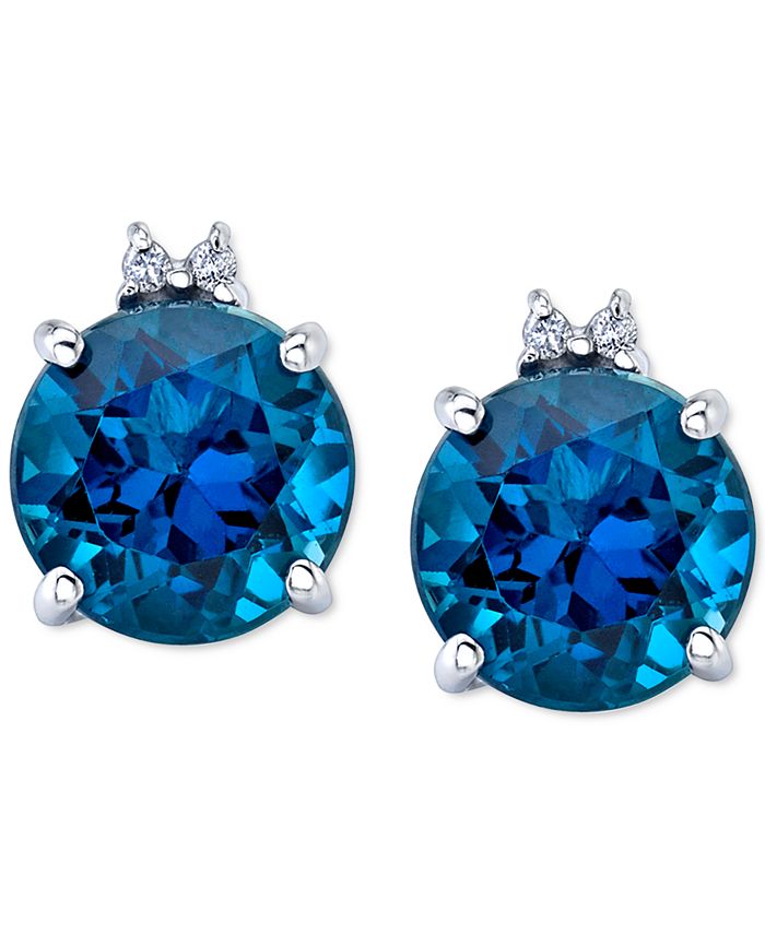 Macy's Blue Topaz (3-3/4 ct. t.w.) & Diamond Accent Stud Earrings in ...