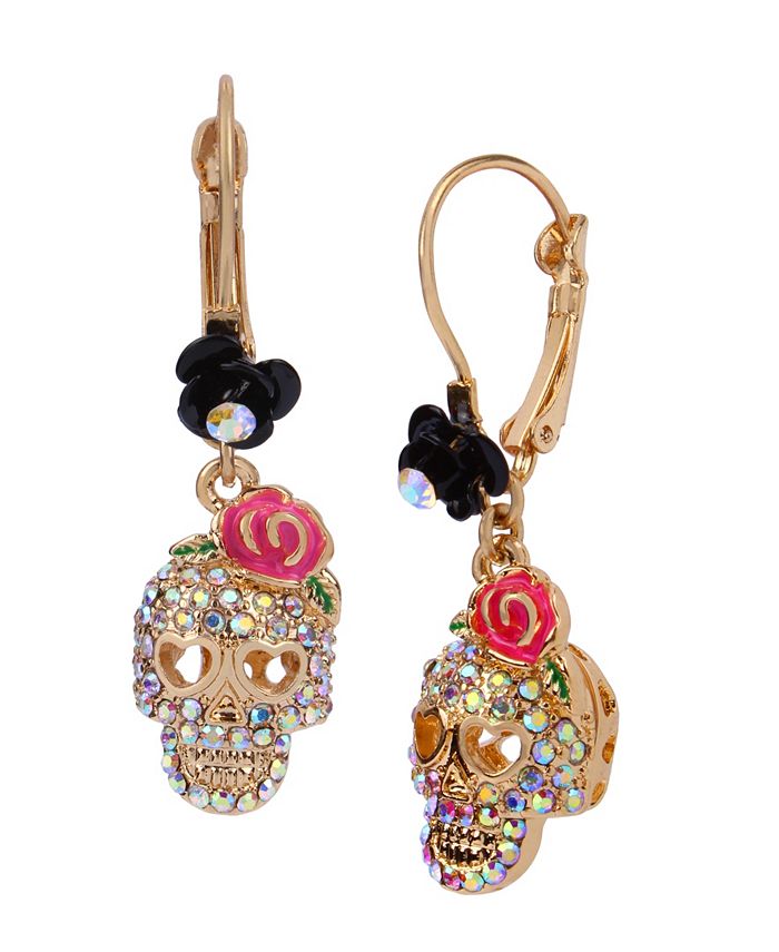 Betsey Johnson Floral Bandana Skull Earring Set - Macy's