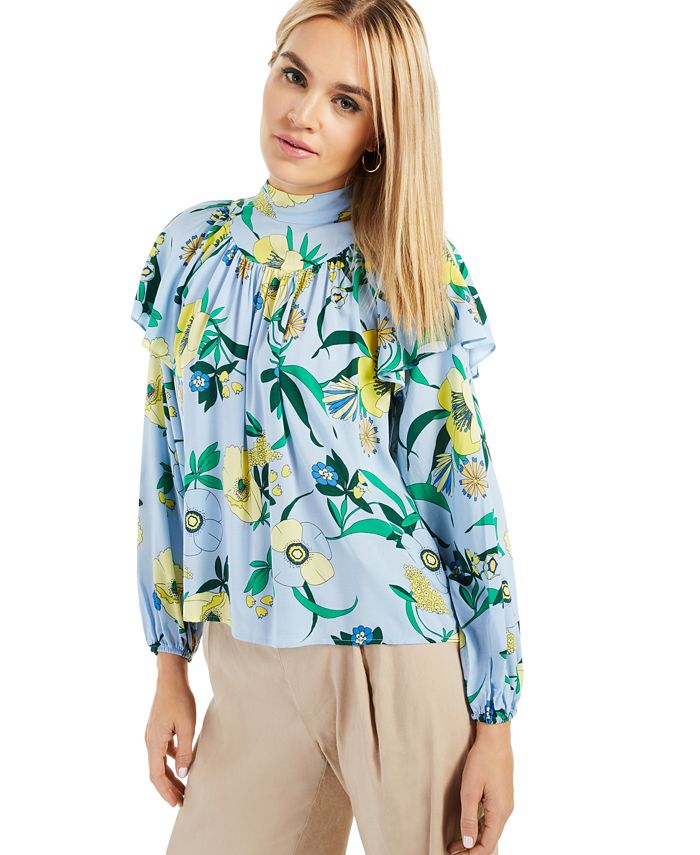 INC International Concepts Printed Ruffled Blouse, Created for Macy's ...
