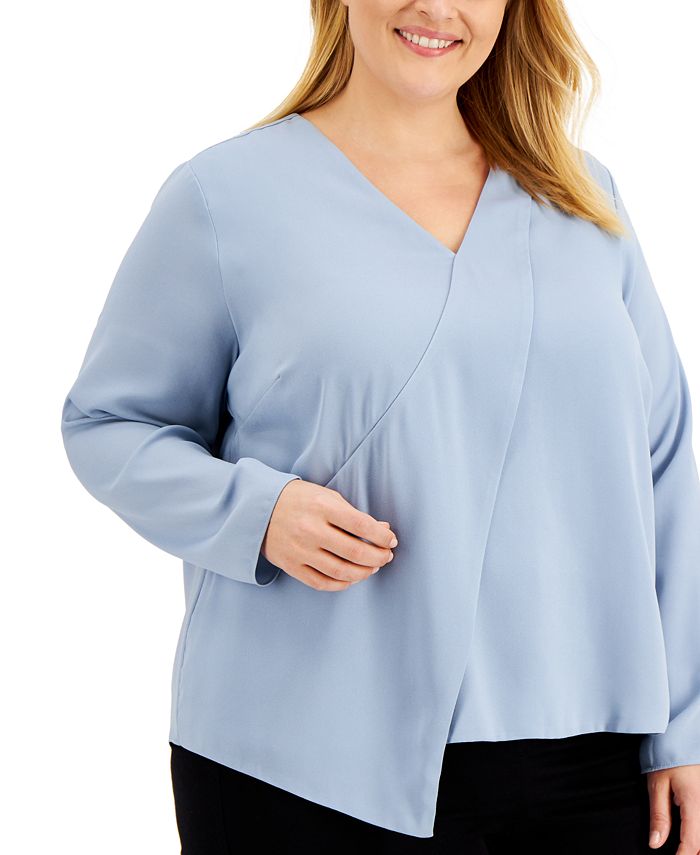 Alfani Plus Size Drape-Front Top, Created for Macy's - Macy's