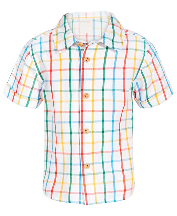 First Impressions Baby Boys Windowpane Plaid Cotton Shirt, Created for Macy's - Macy's