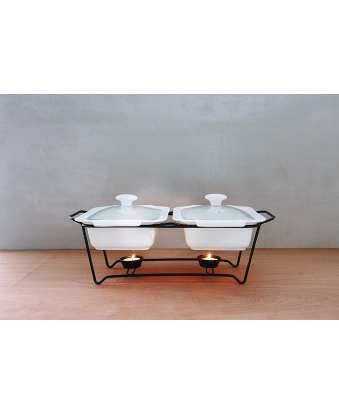 Sedona Twin Ceramic Chafing Casserole Servers with Glass Lids & Rack ...