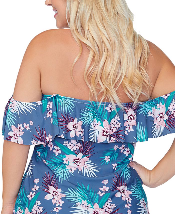 Raisins Curve Trendy Plus Size Haleiwa Printed Ruffled Tankini Top - Macy's
