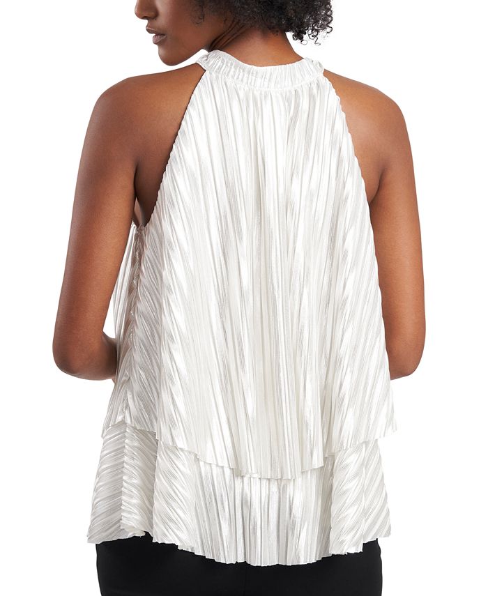 MSK Pleated Metallic Halter Top - Macy's
