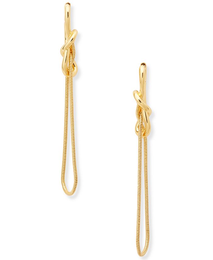 kate spade new york Gold-Tone Knot & Snake Chain Loop Drop Earrings ...