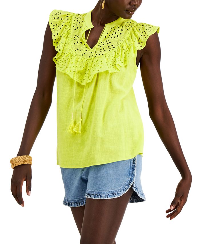 INC International Concepts Cotton Ruffle-Trim Top, Created for Macy's ...