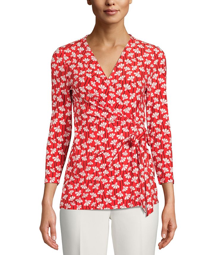 Anne Klein Printed Faux-Wrap Top - Macy's