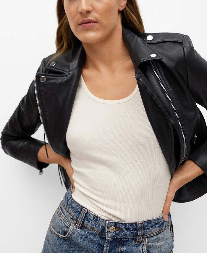 MANGO Women's Leather Biker Jacket - Macy's