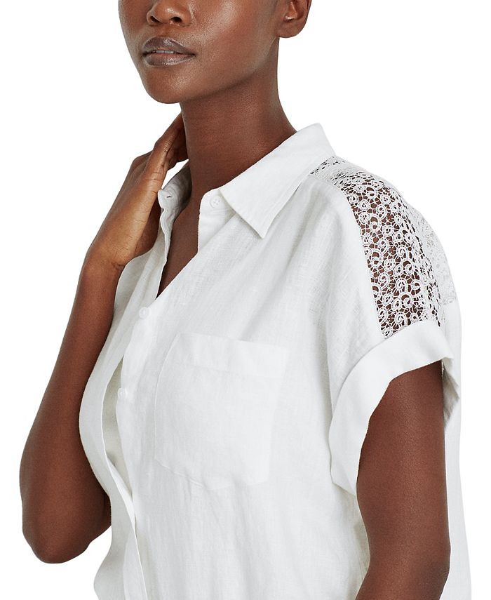 Lauren Ralph Lauren Linen Hi-Low Buttoned Top - Macy's