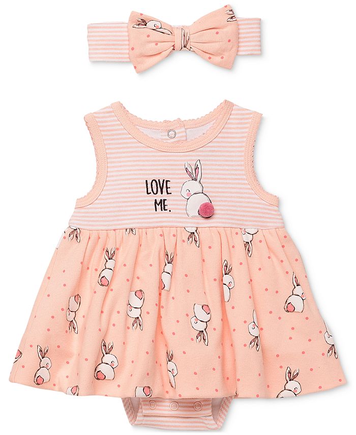 Baby Starters Baby Girls 2 Piece Bunny-Print Bubble Bodysuit & Headband ...