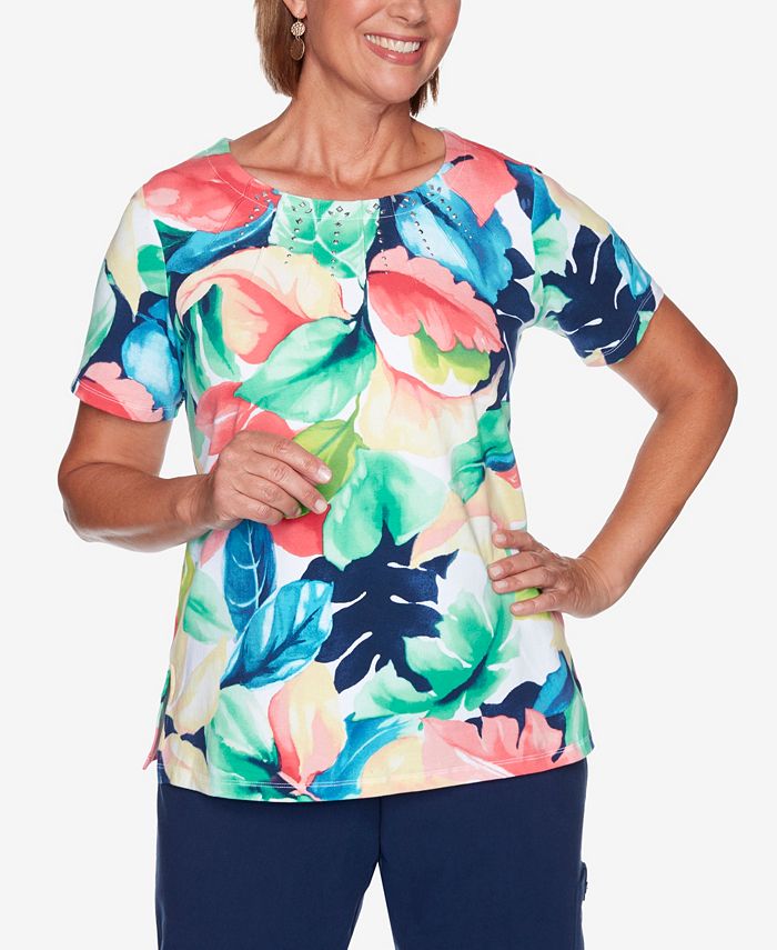 Alfred Dunner Women's Missy Island Hopping Tropical Watercolor Top - Macy's