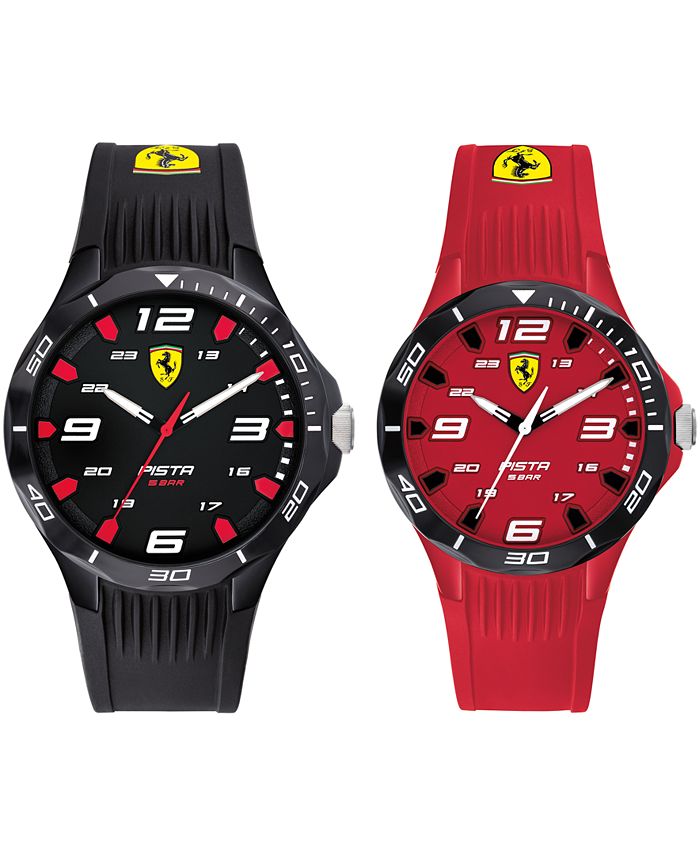 Ferrari Men's Pista Black & Red Silicone Strap Watch 38mm & 44mm Gift ...