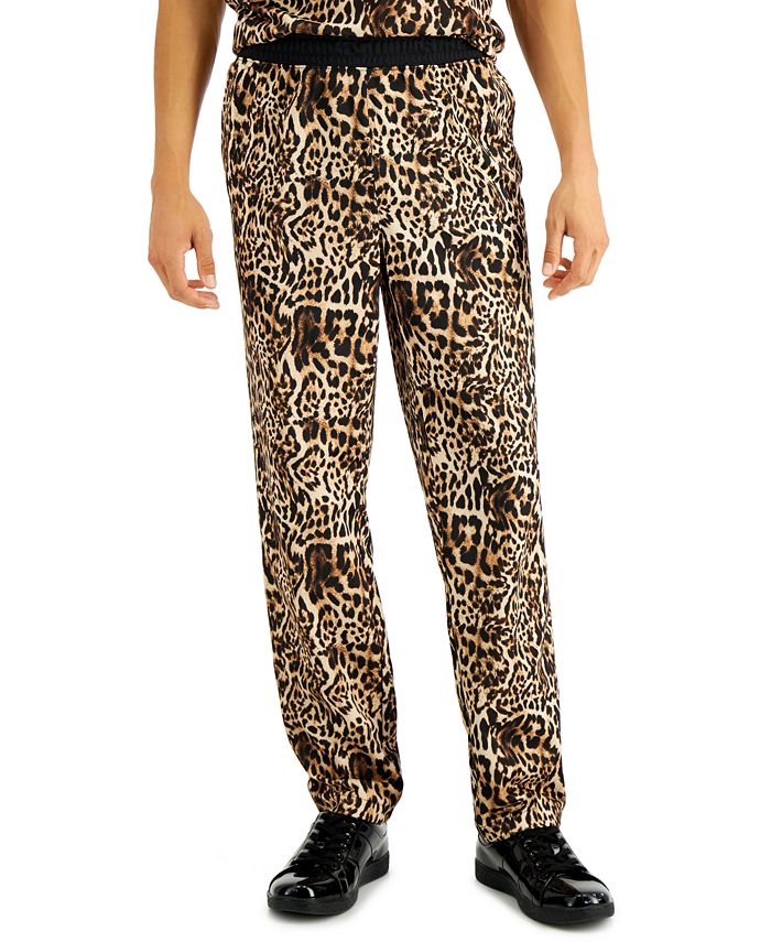 INC International Concepts Men's Regular-Fit Leopard-Print Track Pants ...