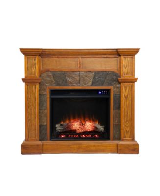 Cerl Corner Convertible Electric Fireplace with Faux Stone Surround ...