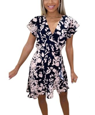AX Paris Abstract Print Wrap Over Dress - Macy's