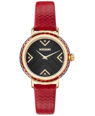 Missoni Women's Swiss Chevron Diamond Accent Red Leather Strap Watch ...