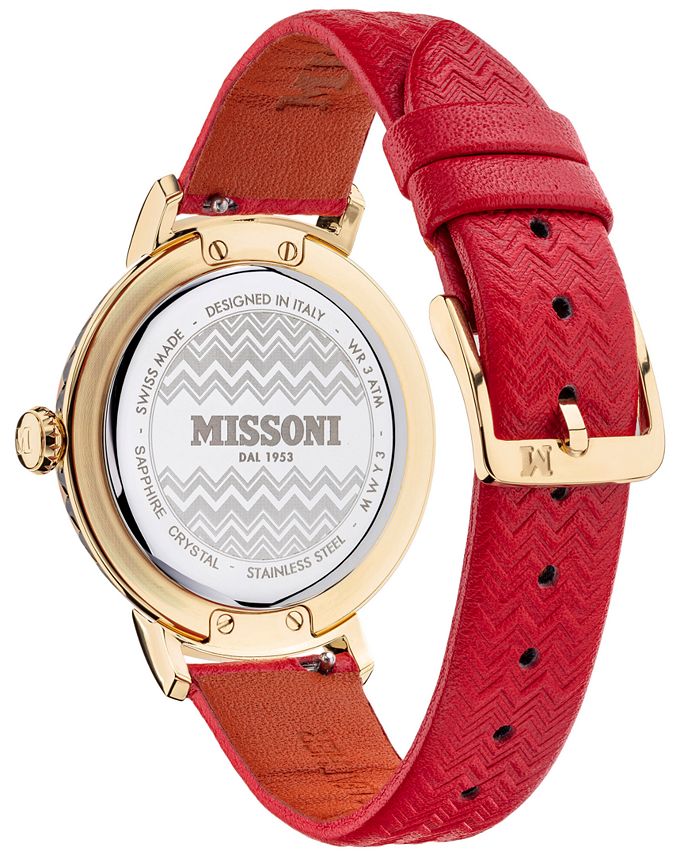 Missoni Women's Swiss Chevron Diamond Accent Red Leather Strap Watch ...