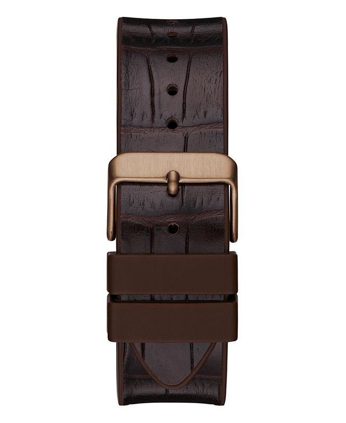 GUESS Men's Multi-Function Rose Gold-Tone Brown Leather Silicone Strap ...
