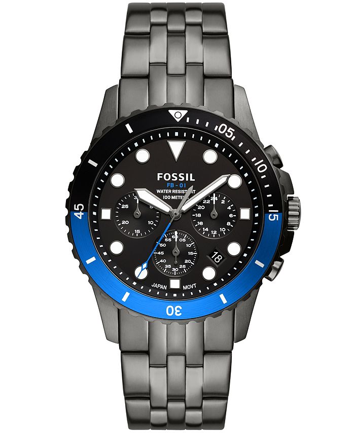 Fossil Men's FB-01 chronograph movement, gray stainless steel bracelet watch 42mm - Macy's