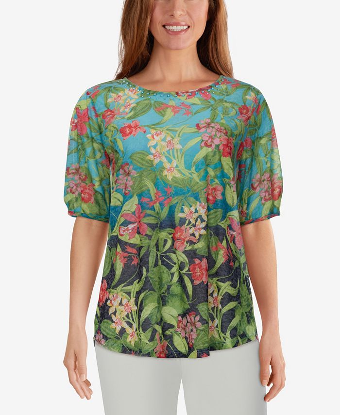 Ruby Rd. Misses Knit Embellished Ombre Top - Macy's