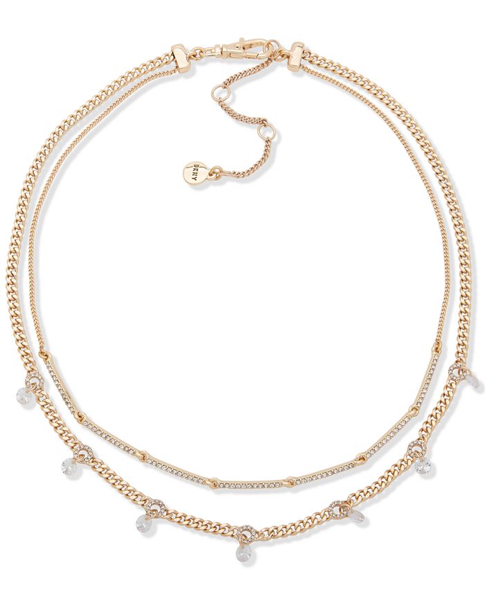 DKNY Gold-Tone Crystal Layered Collar Necklace, 16-1/4" + 3" extender ...