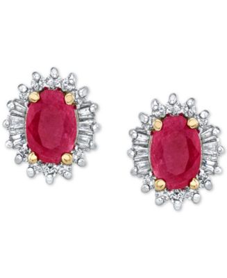 Ruby (1-1/5 ct. t.w.) & Diamond (1/4 ct. t.w.) Halo Stud Earrings in ...
