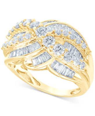 Diamond Baguette Crossover Swirl Statement Ring (2 ct. t.w.) in 14k ...