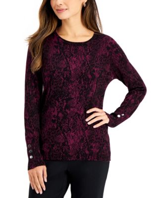 JM Collection Printed Buttoned-Cuff Sweater, Created for Macy's - Macy's