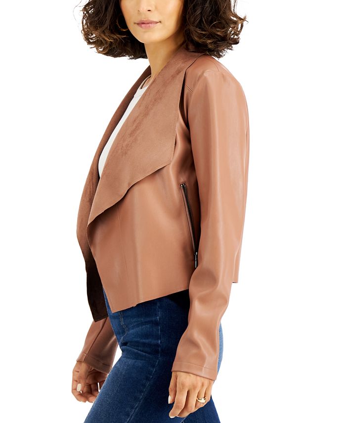 Bar III Women's Faux-Leather Flyaway Jacket, Created for Macy's ...