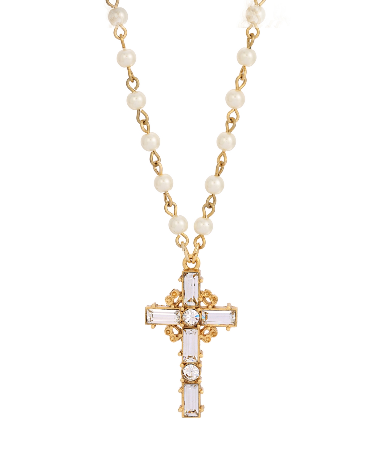 Click here for 14K Gold Dipped Crystal Cross Imitation Pearl Chai... prices