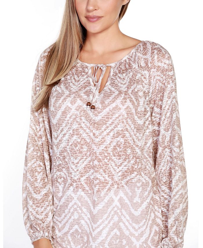 Belldini Black Label Printed Burnout Top with Neck Tie and Blouson ...