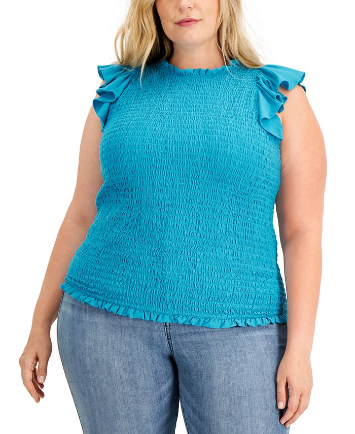 INC International Concepts Plus Size Ruffled Smocked Top, Created for ...