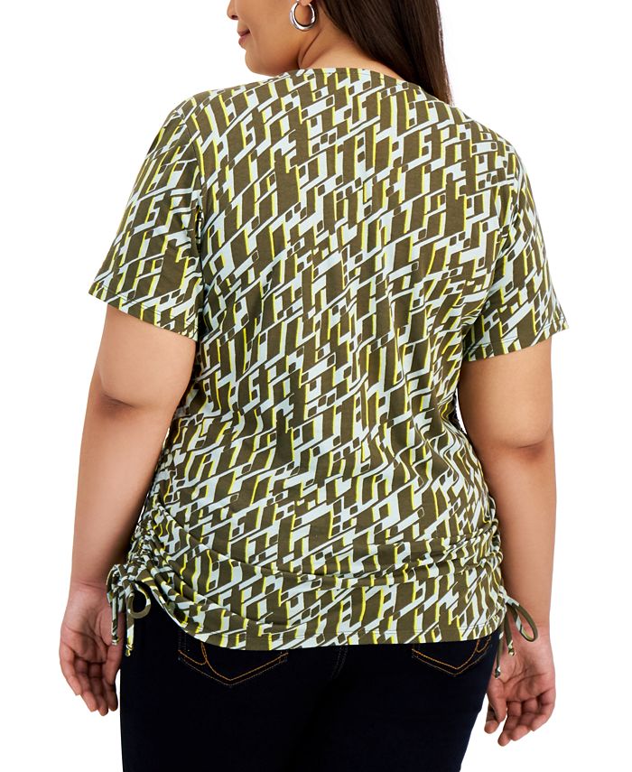 INC International Concepts Plus Size Cotton Printed Side-Ruched T-Shirt ...