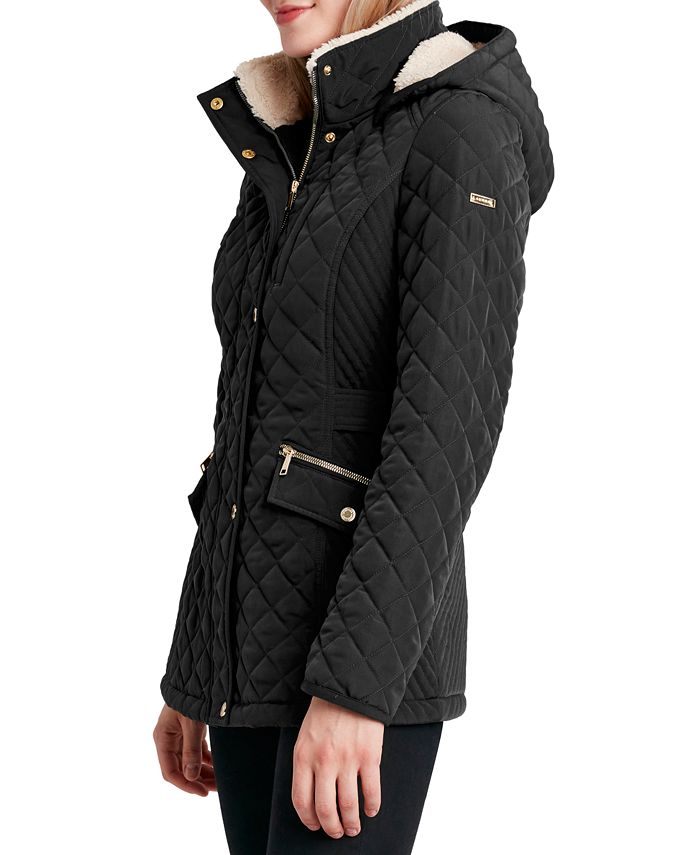 Laundry by Shelli Segal Women's Fleece-Lined Hooded Quilted Coat ...