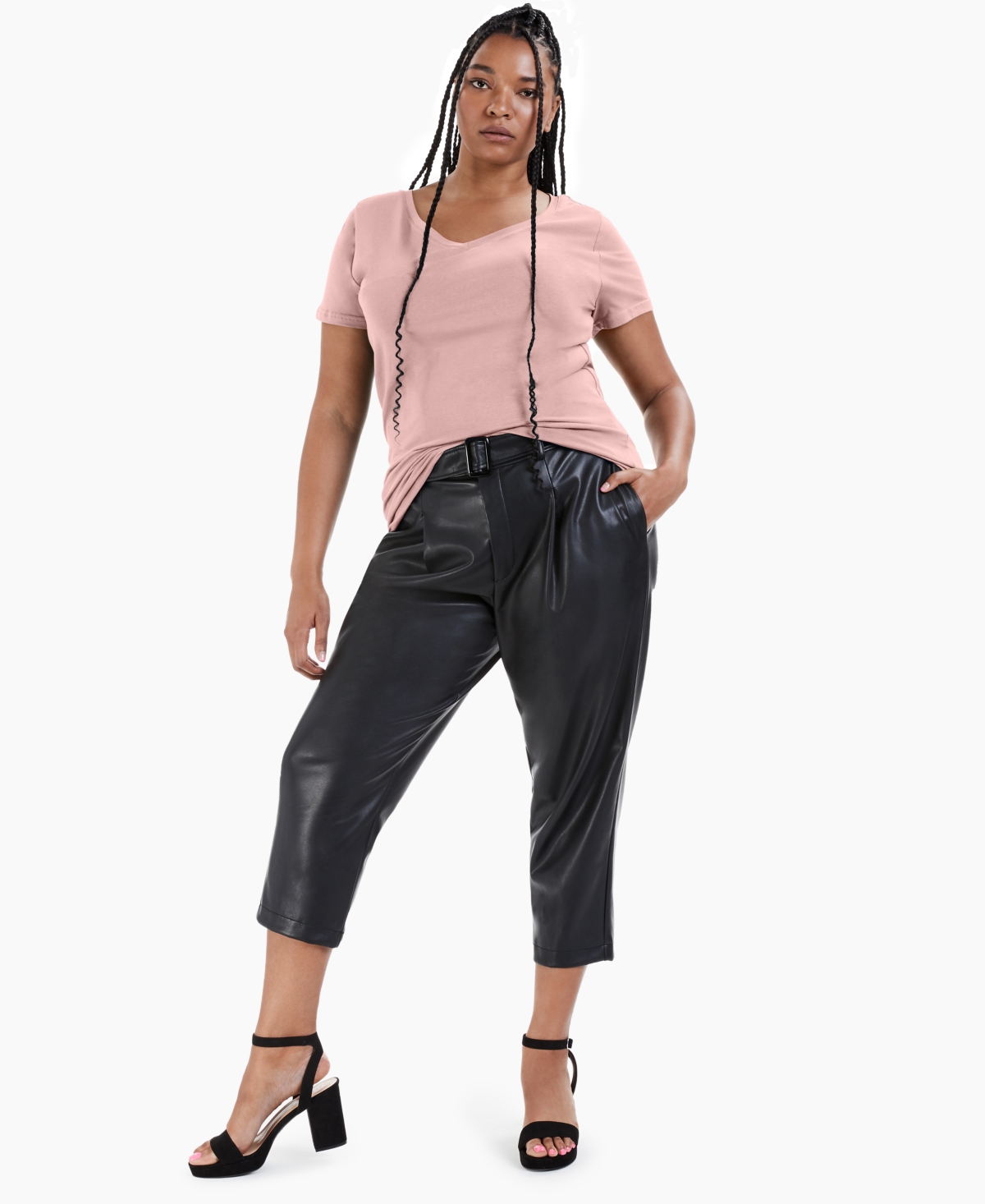 Click here for Trendy Plus Size Fitted V-Neck T-Shirt - Pink Dust... prices