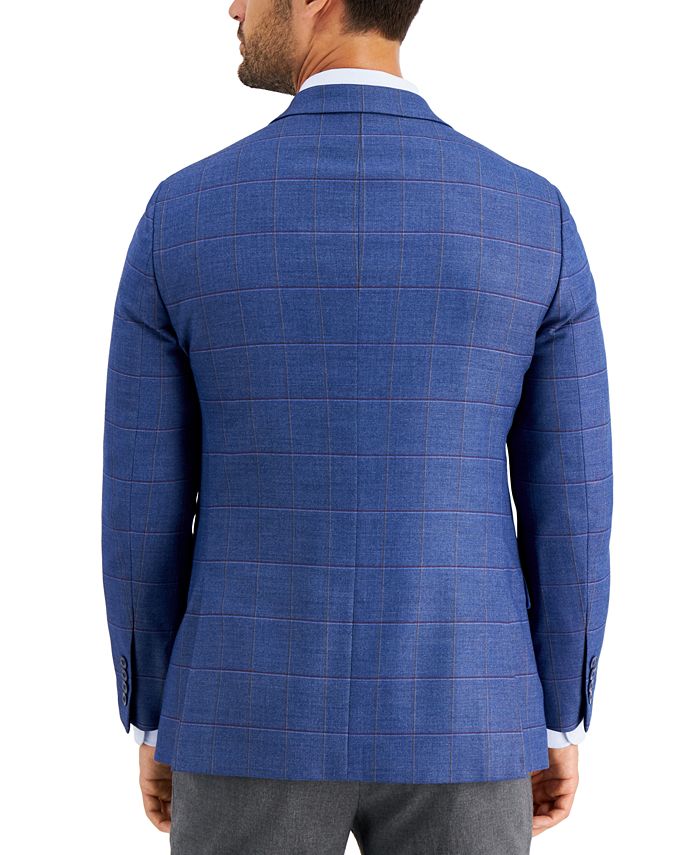 Nautica Men's Branford Modern-Fit Stretch Navy/Red Windowpane Blazer ...