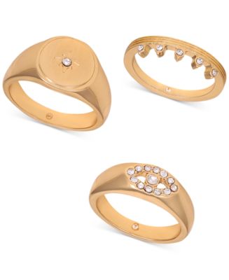 GUESS Gold-Tone 3-Pc. Set Crystal Stack Rings - Macy's