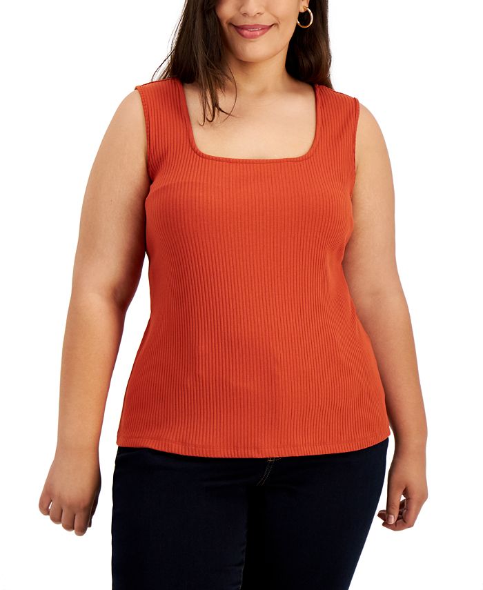 INC International Concepts Plus Size Square-Neck Ribbed Tank, Created ...