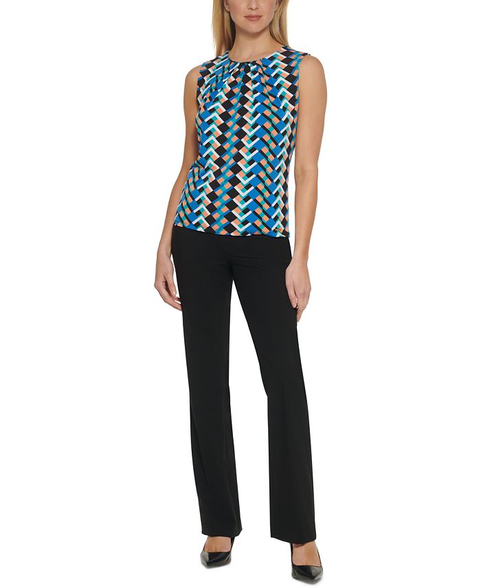 Calvin Klein Geo Pleat Neck Sleeveless Blouse Macys