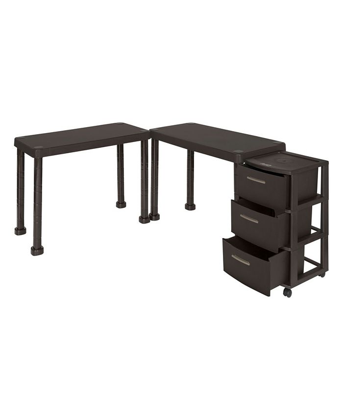 MQ 3 Piece Resin Multi-Desk Set with Rolling Storage Cart - Macy's