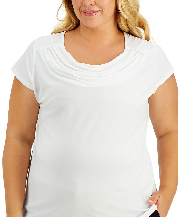 Kasper Plus Size Stretch Knit Short Sleeve Cowl Neck Top Macys