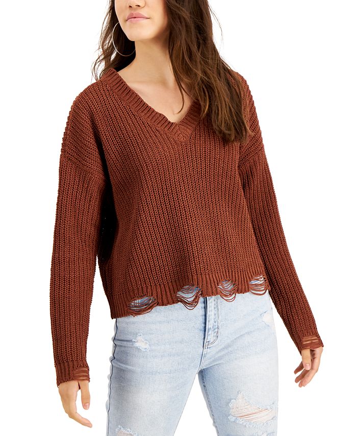Planet Gold Juniors' Deconstructed Chenille Sweater - Macy's