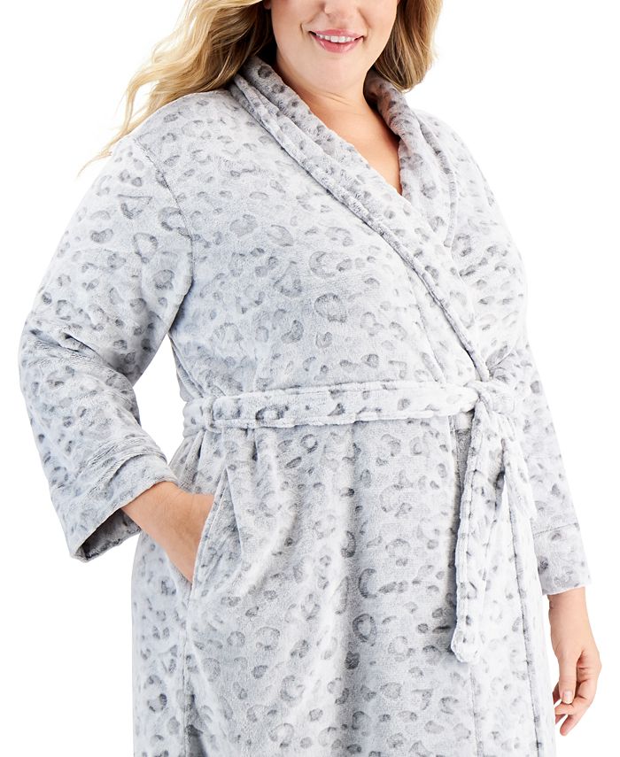 Charter Club Plus Size Plush Leopard Long Wrap Robe, Created for Macy's ...