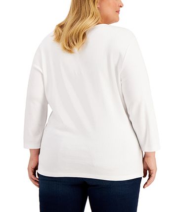 Karen Scott Plus Size 3/4-Sleeve V-Neck Top, Created for Macy's ...