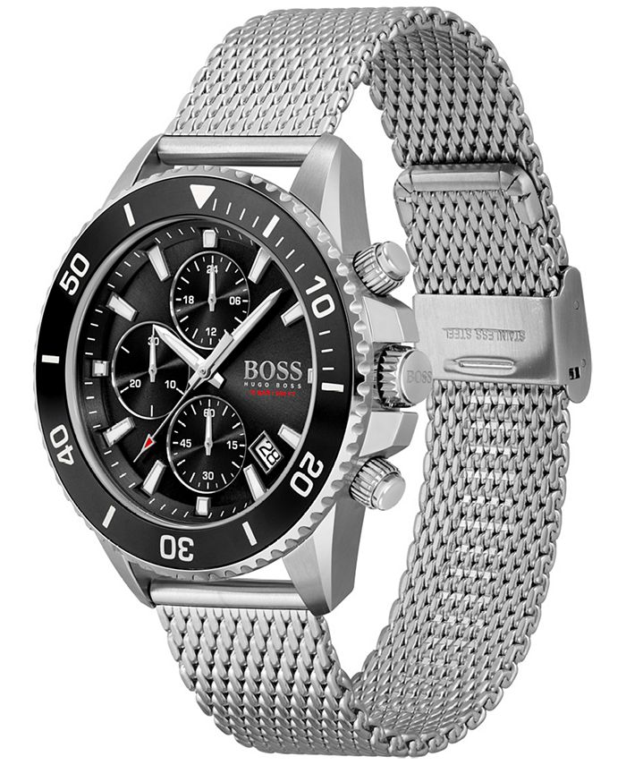 BOSS Men's Chronograph Admiral Stainless Steel Mesh Bracelet Watch 45mm ...