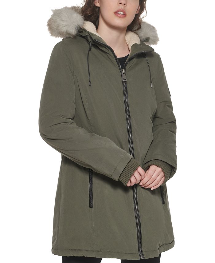 DKNY Women's Faux-Fur-Trim Hooded Parka Coat, Created for Macy's & Reviews - Coats & Jackets ...