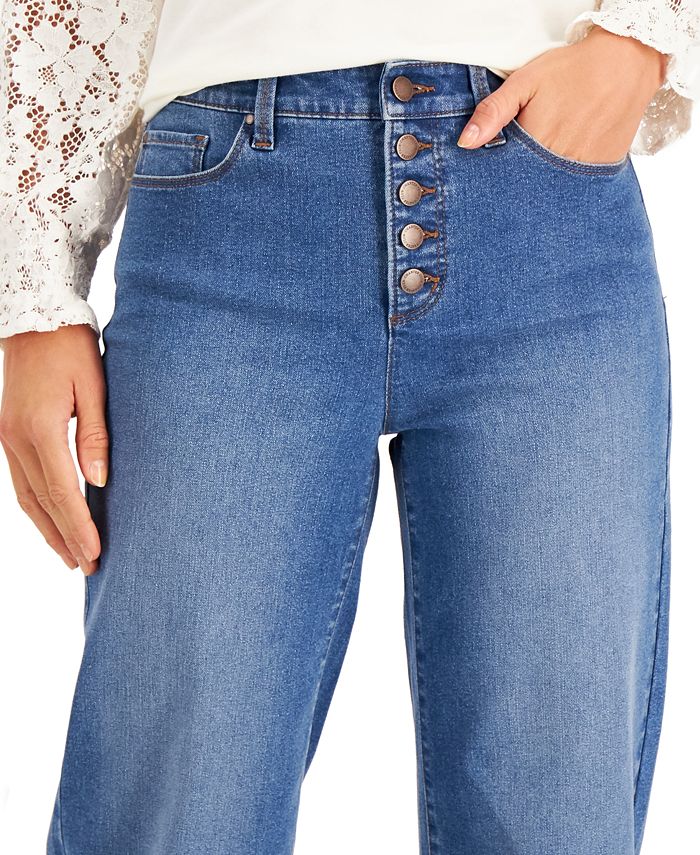 Charter Club Wide-Leg Button-Fly Jeans, Created for Macy's - Macy's