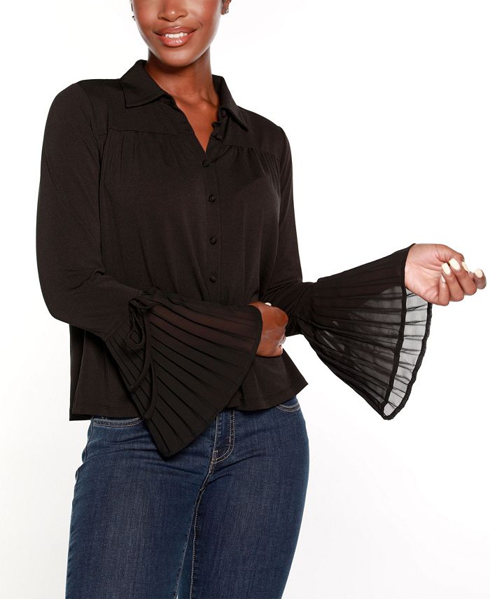Belldini Black Label Bell Sleeve Button Front Blouse Top - Macy's