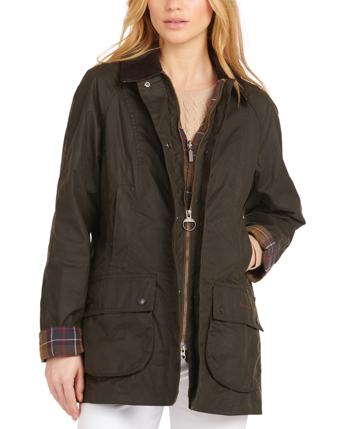Click here for Barbour Beadnell Waxed Cotton Coat - Olive/Shadow... prices